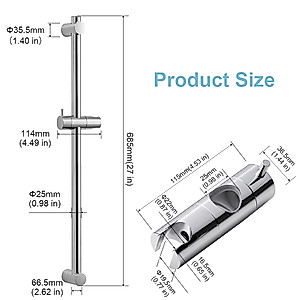 OFFO Shower Slide Bar 27 Inches Adjustable Installation Distance 15-26 Inches with 360° Adjustable Handheld Shower Head Holder for Bathroom, Screw Wall Mounted, Chrome Finish