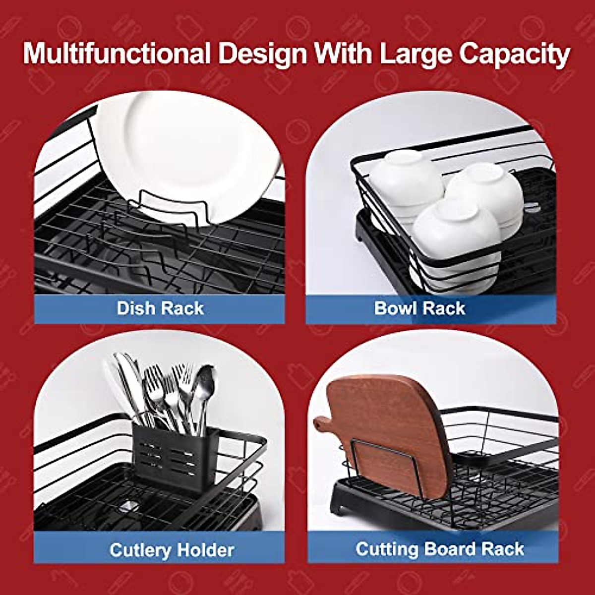 Dinkich Dish Drying Rack with Tray, Stainless Steel Rust Proof Dish Rack for Kitchen Counter Cabinet Tabletop, Kitchen Storage and Organisation Holder