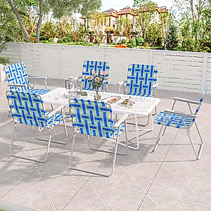 Tangkula Folding Lawn Chairs Set of 6, Portable Webbed Chairs with Webbing Seat & Back, Widened Armrests, Heavy Duty Metal Frame, Lightweight Patio Dinning Chairs for Yard, Camping, Poolside, Beach