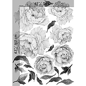 Murwall Floral Peony Wall Decal Black and White Florals Removable Peel and Stick Monochrome Flower Bouqet Wall Sticker Livingroom Entryway