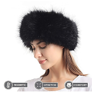 LA CARRIE Faux Fur Headband with Stretch Women's Winter Earwarmer Earmuff (Black)