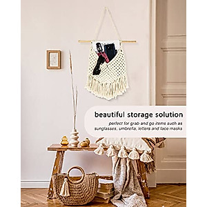 MOVNO Macrame Fruit Basket, Handmade Macrame Fruit Hanger, Decorative Macrame Hanging Basket, Space Saving Wall Storage Basket, Hanging Decor Fruit Basket, Perfect for Bedroom/Living Room/Bathroom