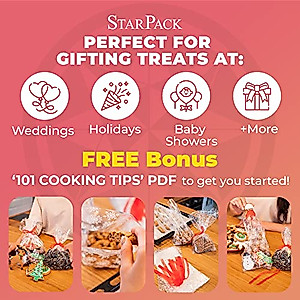 StarPack Premium Cellophane Treat Bags - Beautiful Cookie Bags with Stylish Straps - Cellophane Bags to Preserve Treats' Freshness - Transparent Treat Bags with Ties - 20 Cellophane Bags (Regular Size)