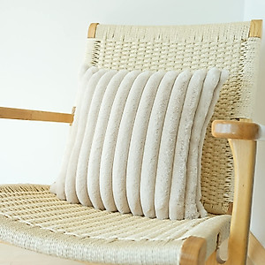 JOJUSIS Pack of 2 Faux Fur Plush Decorative Throw Pillow Covers Striped Couch Cushion Case Soft Fluffy Pillowcases(Beige, 18 x 18-Inch)