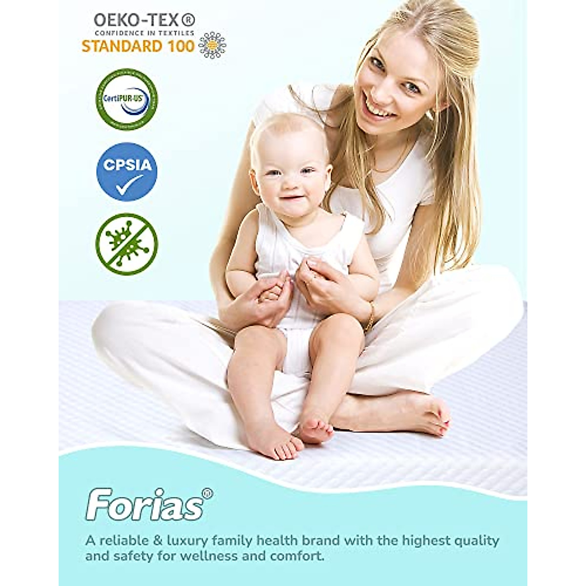 Forias Pack and Play Mattress, Portable Pack n Play Mattress, Memory Foam Playard Mattress Pad for Graco Pack n Play with Waterproof Washable Cover 38X26X3