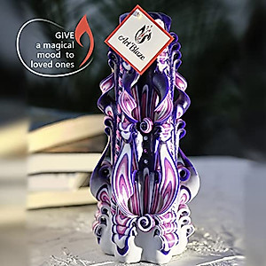 Carved Candles - Unique Handmade Candles Long Burning - Unscented Decorative Candle - Luxury Candles for Home Decor - Birthday Anniversary Mother’s Day Romantic Relaxing Gift for Women - Big Purple