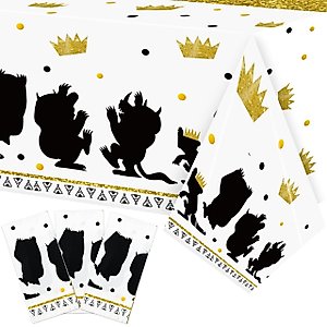 Unbess 3Pcs Wild One Tablecloths for 1st Birthday Party Decorations Baby Shower Plastic Disposable Rectangle Jungle Safari Animal Gold Black Table Covers Rectangle Woodland Supplies, 54 x 108 Inch