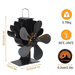 Melelly Fireplace Fan, Heat Powered Wood Stove Fan with 5-Blade for Wood/Log Burner/Fireplace Efficient Heat Distribution Fan