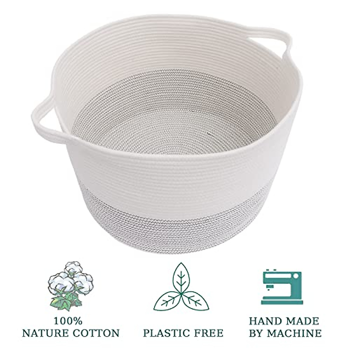 NIACONN XXLarge Laundry Basket 20" X 20" X 13.8" Round Woven Baby Laundry Hamper with Handle Cotton Rope Storage Baskets for Clothes Blanket & Toy Storage(White)