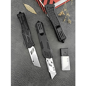 Folding Utility Knife with Clip, Retractable Box Cutter, EDC Knife with Heavy Duty Safety Zinc Alloy Handle and 10 Sharp 440C Steel Replacement Blades, Everyday Use Utility Knife（Checkered Handle）