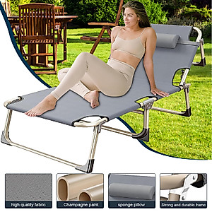 PYJJZU 4-Fold Widen Patio Chaise Lounge Chair, 4-Fold Patio Lounge Chair with Pillow, Portable Sun Lounger Recliner for Beach, Home, Backyard, Outdoor, Patio, Pool, Camping