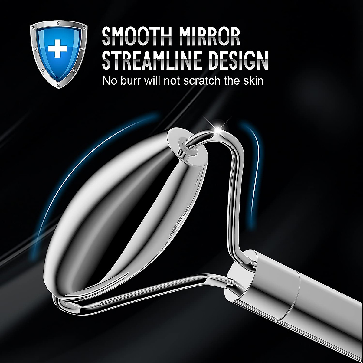 Stainless Steel Face Roller and Gua Sha Set, Asian Beauty Secret for Face, Eye, Nose, Neck, Body Muscle Relaxing Prevents Wrinkles Facial Massage Tools - 100% Authentic Genuine Stainless Steel