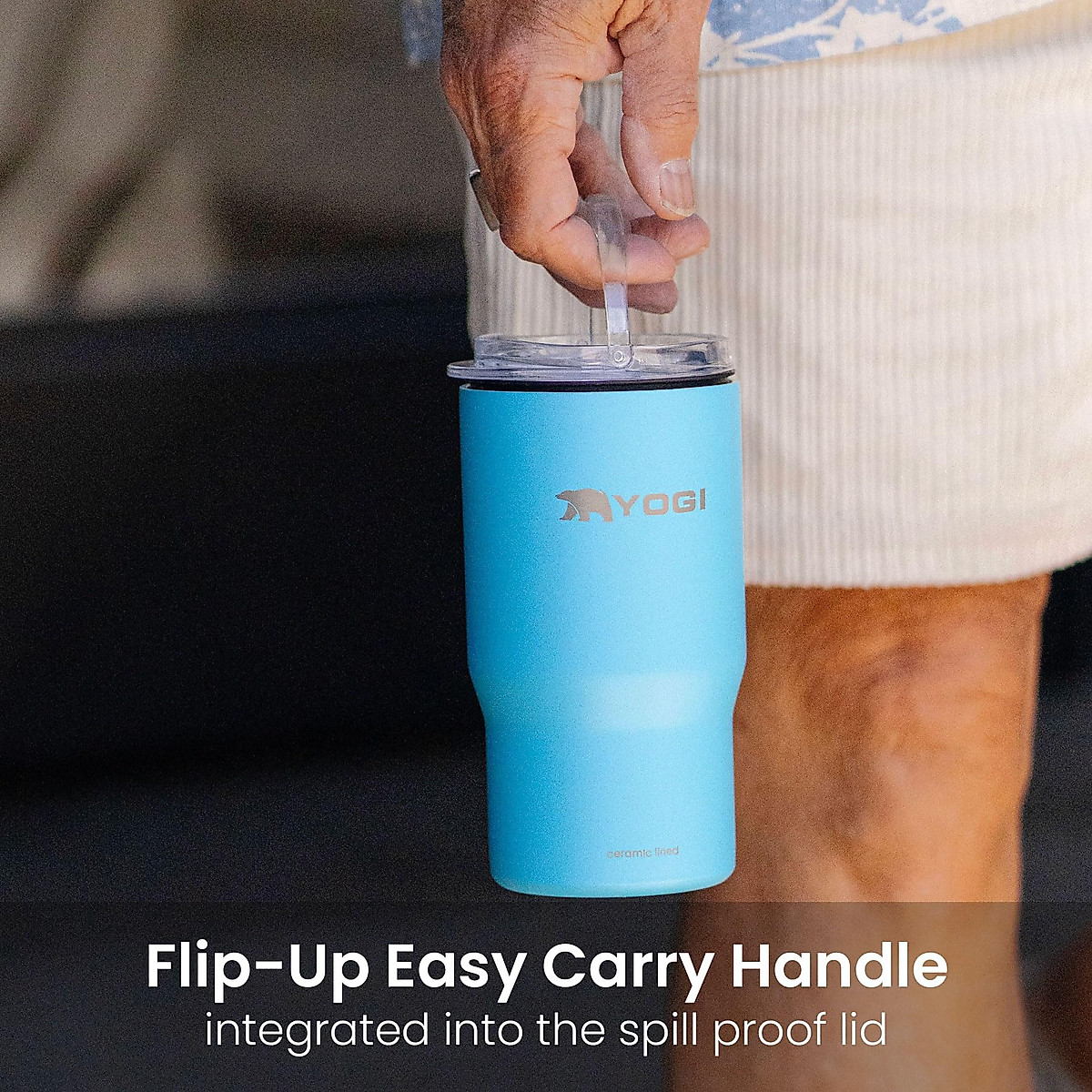 YOGI Voyager One Ceramic Lined All-In-One Tumbler Can Bottle Cooler with Flip-Up Handle - 12oz Limoncello