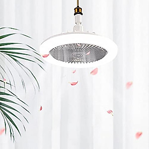 HTNBO E27 Ceiling Fan with Lights Modern Indoor Low Profile Bladeless Enclosed Ceiling Fans for Bedroom/Living Room/Small Space (Gray)