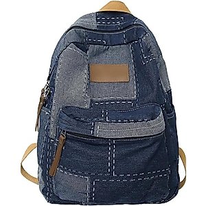 RRRWEI Vintage Denim Backpack Classic Retro Travel Daypack Bookbags Jeans Backpack College Backpack For Women Men (blue)