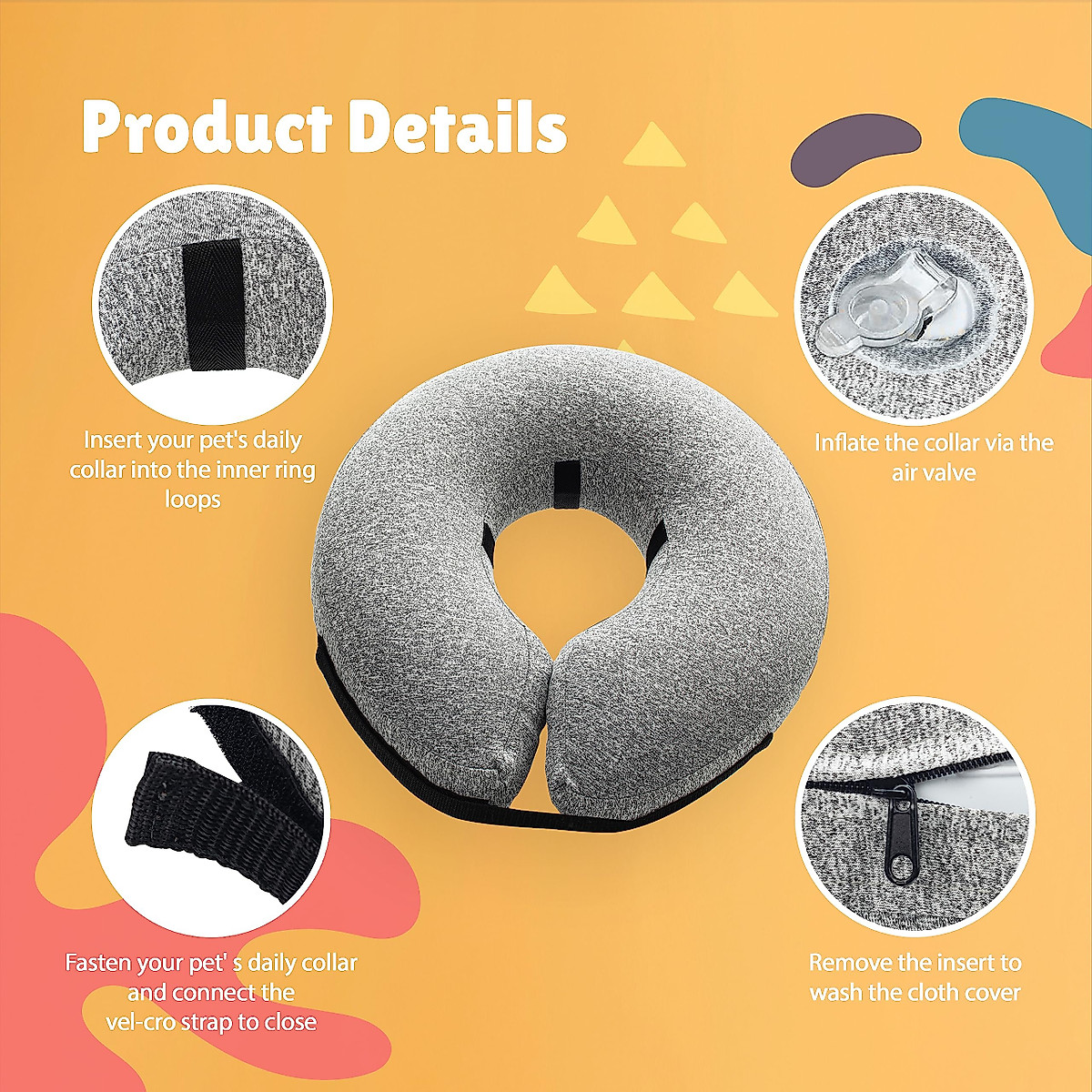 Big Ant Protective Inflatable Collar for Dogs and Cats, Soft Cone for Dogs After Surgery, Dog Neck Donut Collar, Dog Cone Collar Soft Pet Recovery Collar Does Not Block Vision E-Collar (Large, Gray)