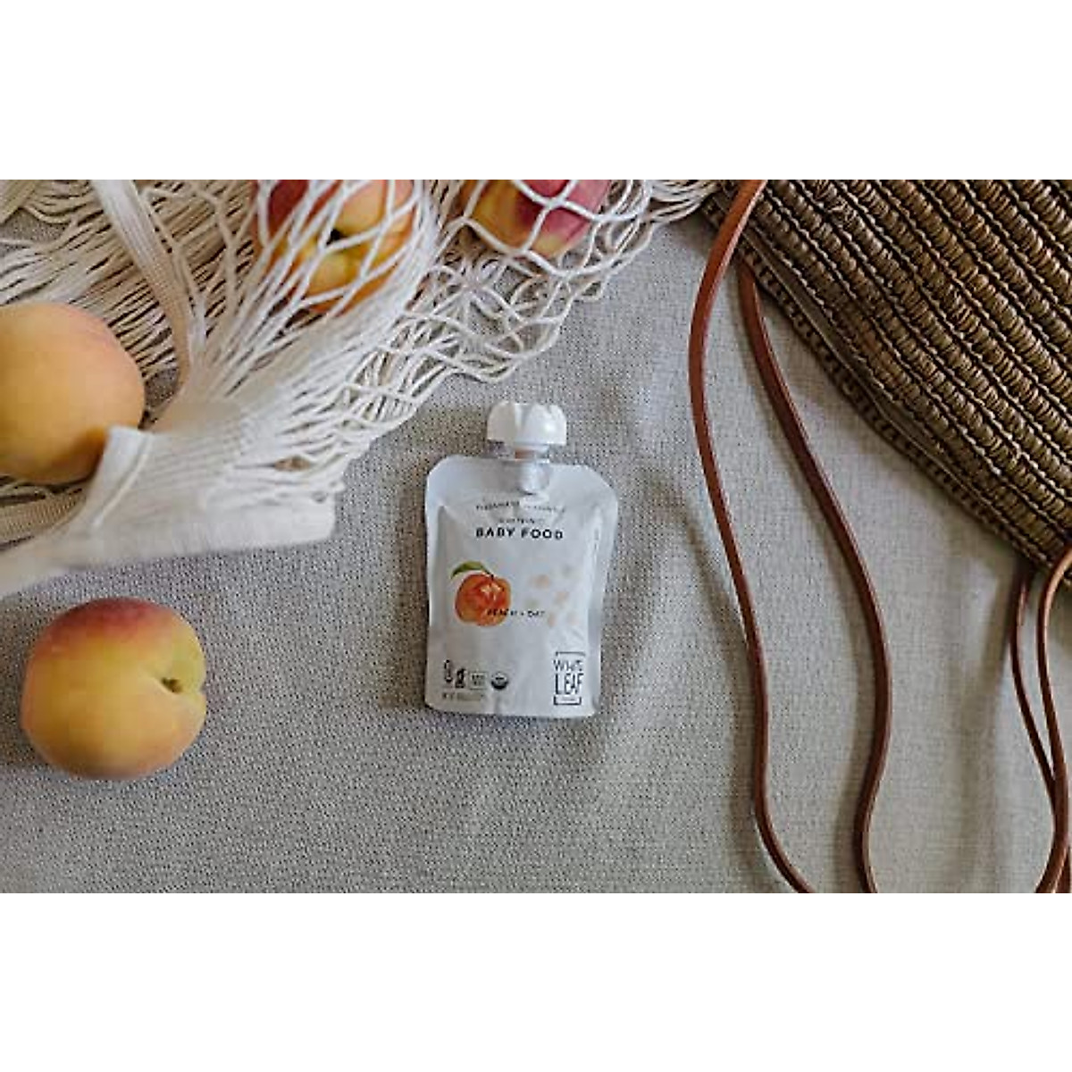 White Leaf Provisions Biodynamic Organic Baby Food – 12 x 3.17 Oz Peach + Oat Unsweetened Baby Puree Pouches - Squeezable Baby Food & Toddler Snack