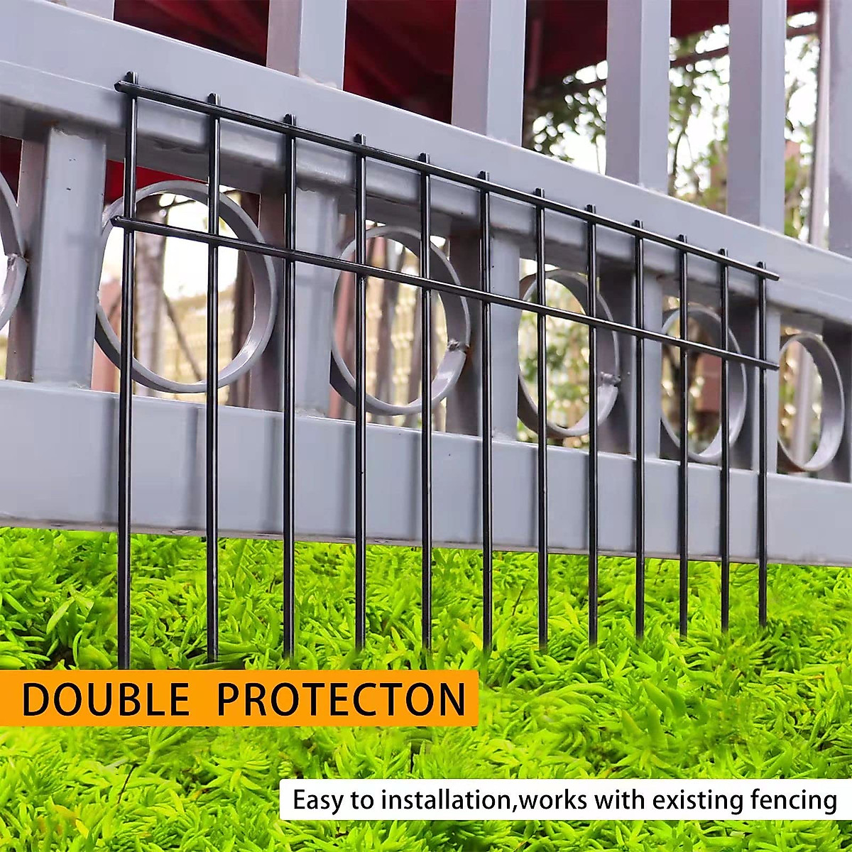 Adavin Animal Barrier Fence, 10 Pack 20in(L)X12in(H) No Dig Black Garden Fencing, Underground Pet Dog Rabbits Fences Panel, Galvanized Steel Stakes 1.6in Spike Spacing,Outdoor Yard Patio.Total 17Ft(L)