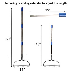 Garden Rake, 5 FT Metal Rake for Lawns - Level Head Rake with Stainless Steel Handle for Loosening Soil