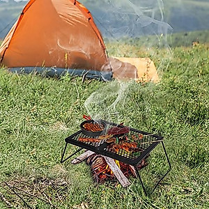 Lineslife 17'' Folding Campfire Grill Grate Over Fire Pit, Portable Heavy Duty Steel Camping Grill Grate, Camp Fire Cooking Equipment for Outdoor BBQ Picnic, Black