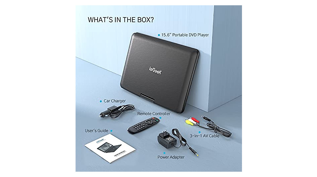 ieGeek 15.6” Portable DVD Player – HD Screen, 6H Battery