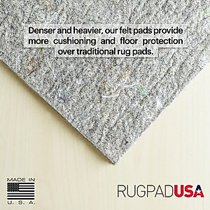 RUGPADUSA 100% Felt 9x12 Rug Pad for Hardwood Floors, 1/4 Inch Thick Cushioning - Prolong The Life of Your Rugs and Flooring, Safe for all Floors and Finishes