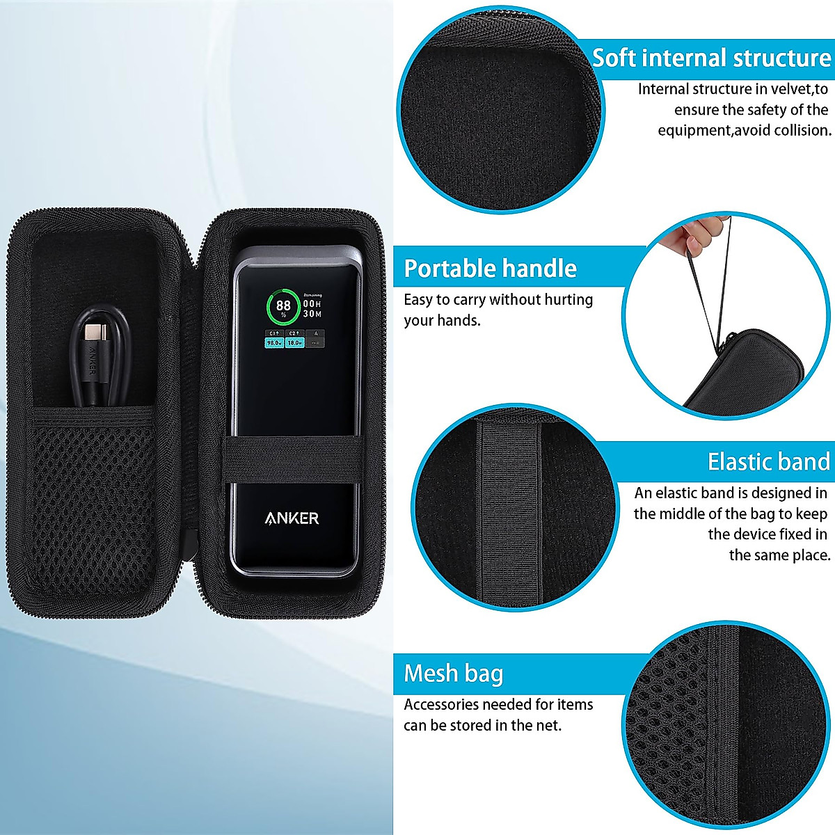 khanka Hard Travel Case Replacement for Anker Prime Power Bank 12000mAh 130W/20000mAh,200W