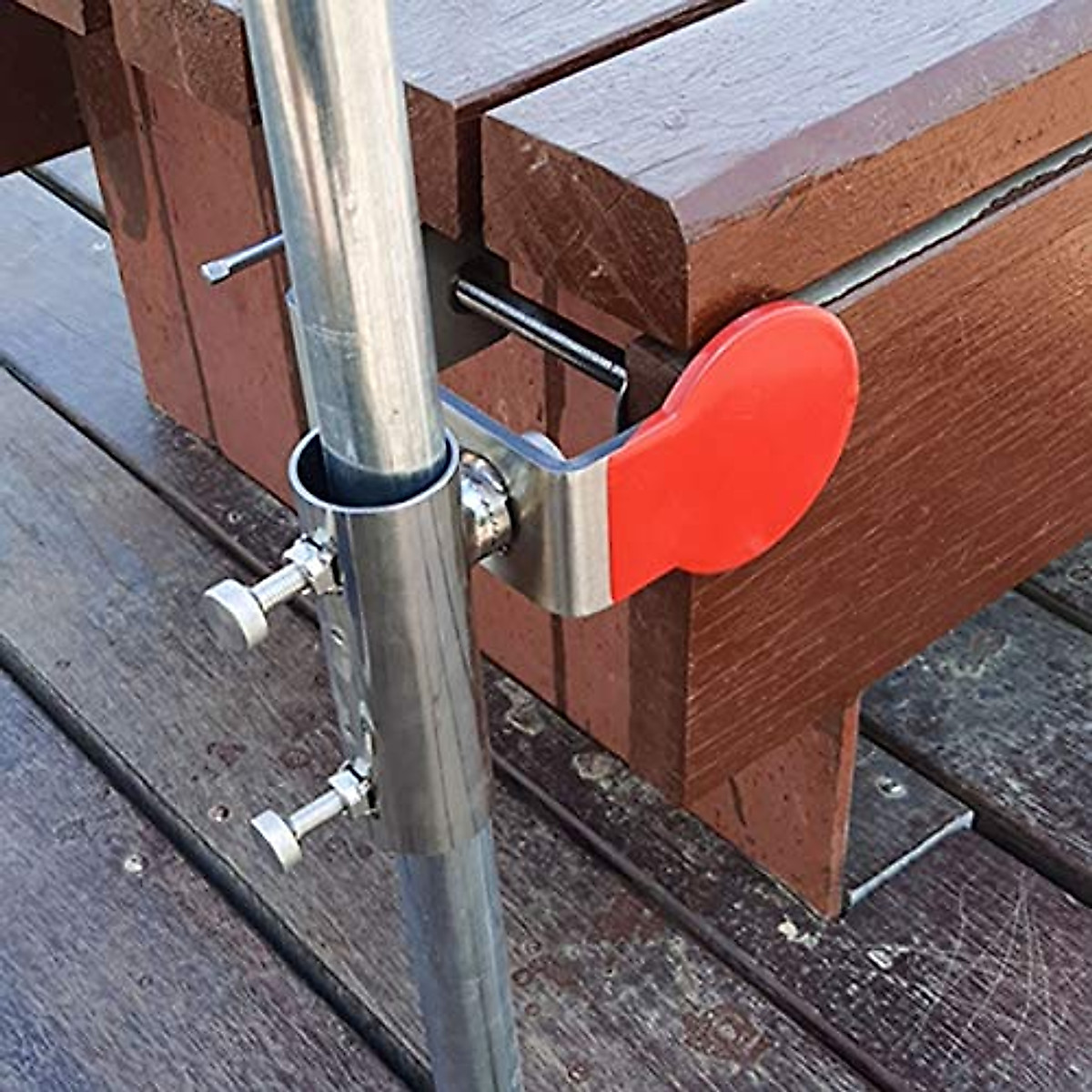 JINHAN Outdoor Umbrella Holder | Stainless Steel Umbrella Clamp | Attach to Railing, Fence, Bleachers, Benches, Tailgates and More