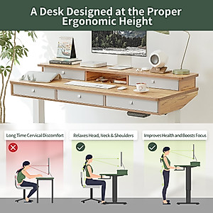 FEZIBO Height Adjustable Electric Standing Desk with 5 Drawers, 48 x 24 Inch Table with Storage Shelf, Sit Stand Desk White Frame/Light Rustic Top, 48 inch