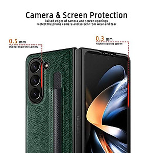 Case for Samsung Galaxy Z Fold 5 Luxury Litchi Grain PU Leather PC with S Pen Holder Protection Cover Anti-Fingerprint Dustproof Shockproof Compatible with Samsung Galaxy Z Fold 5(Green)