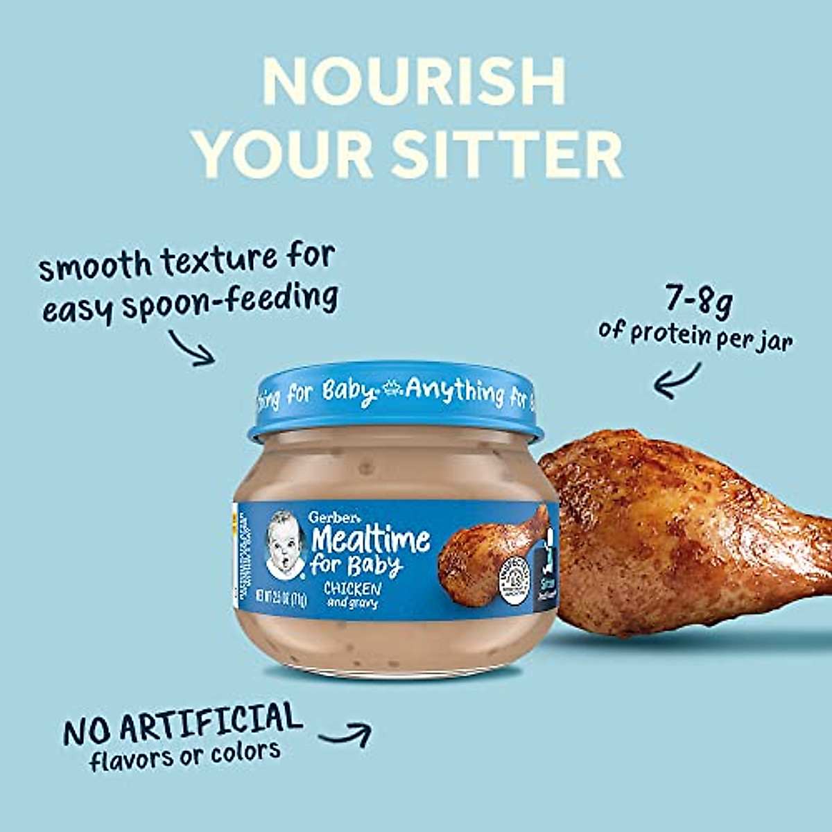 Gerber Baby Foods 2nd Foods Meat, Chicken & Gravy, Mealtime for Baby, 2.5 Ounce Jar (Pack of 10)