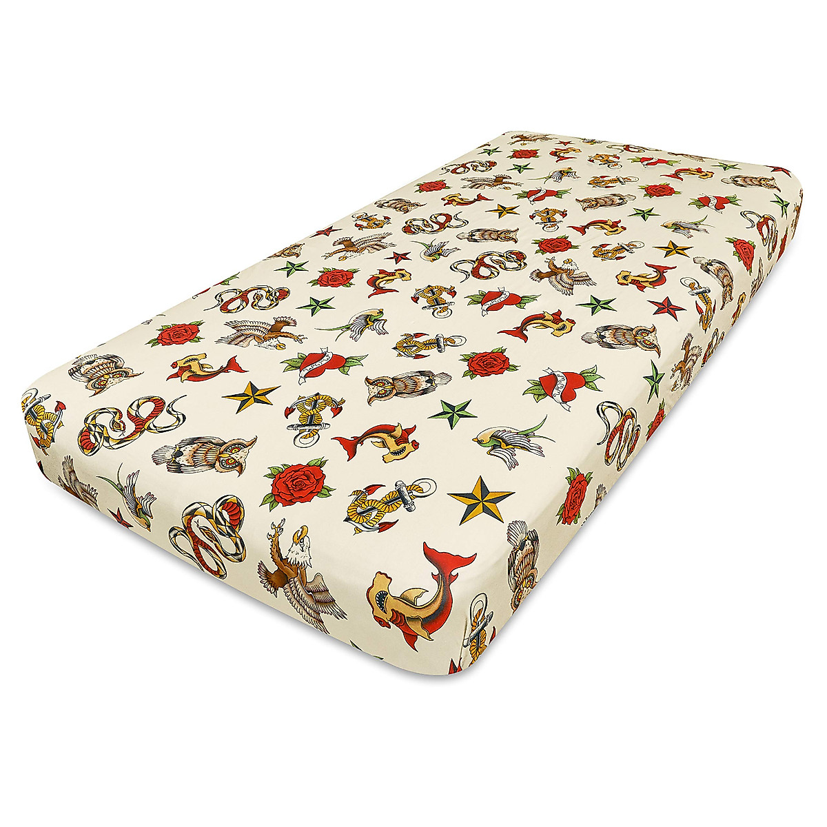 Tattoo Design Jersey Knit Cotton Crib Sheet | Sailor Jerry Inspired Tattoo Design | Breathable and Extra Soft