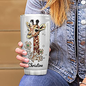 Wassmin Giraffe Tumbler Personalized Giraffes Tumblers Jewelry Drawing Style Stainless Steel Insulated 20oz 30oz Travel Cup Birthday Christmas Gifts For for Animal Lovers Women Girls