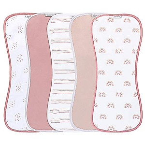 Ely's & Co. Baby Burp Cloths - 5pc Hourglass Shape with Extra Absorbent - Baby Bibs & Burp Cloths Baby Girl and Baby Boy, Newborn Essentials (Pink Rainbow Combo)