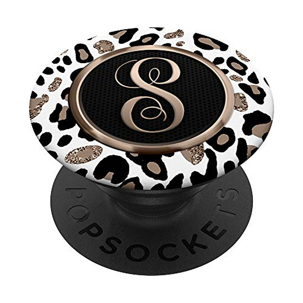 White Leopard Print Cheetah Monogram Initial "Letter S" PopSockets Swappable PopGrip