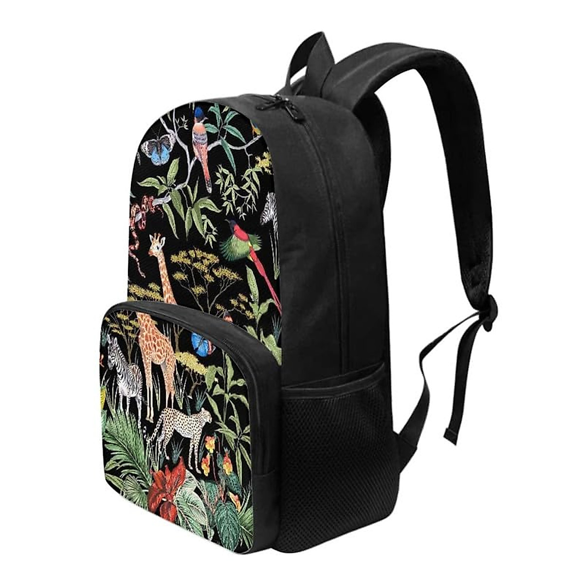 Rivatimrio 17" African Jungle Animals Backpack Teens Boys Girls Middle High Kawaii Giraffe Zebra Leopard School Bag Splashproof Lightweight Bird Monstera Leaves Bookbag