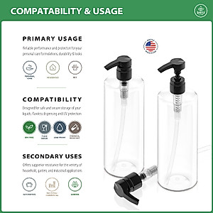 Empty Shampoo Pump Bottles, 32oz(1Liter), BPA-FREE, Plastic (PETE1) Cylinder, Pack of 3