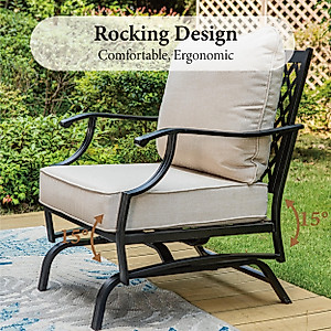 MIXPATIO Patio Furniture Set 5 pcs, Outdoor Patio Furniture Set, 3-Seat Sofa, 2 Rocking Chairs, 2 Ottomans and 5.75" Extra Thick Cushion, Patio Conversation Set for Garden Backyard Deck,Beige