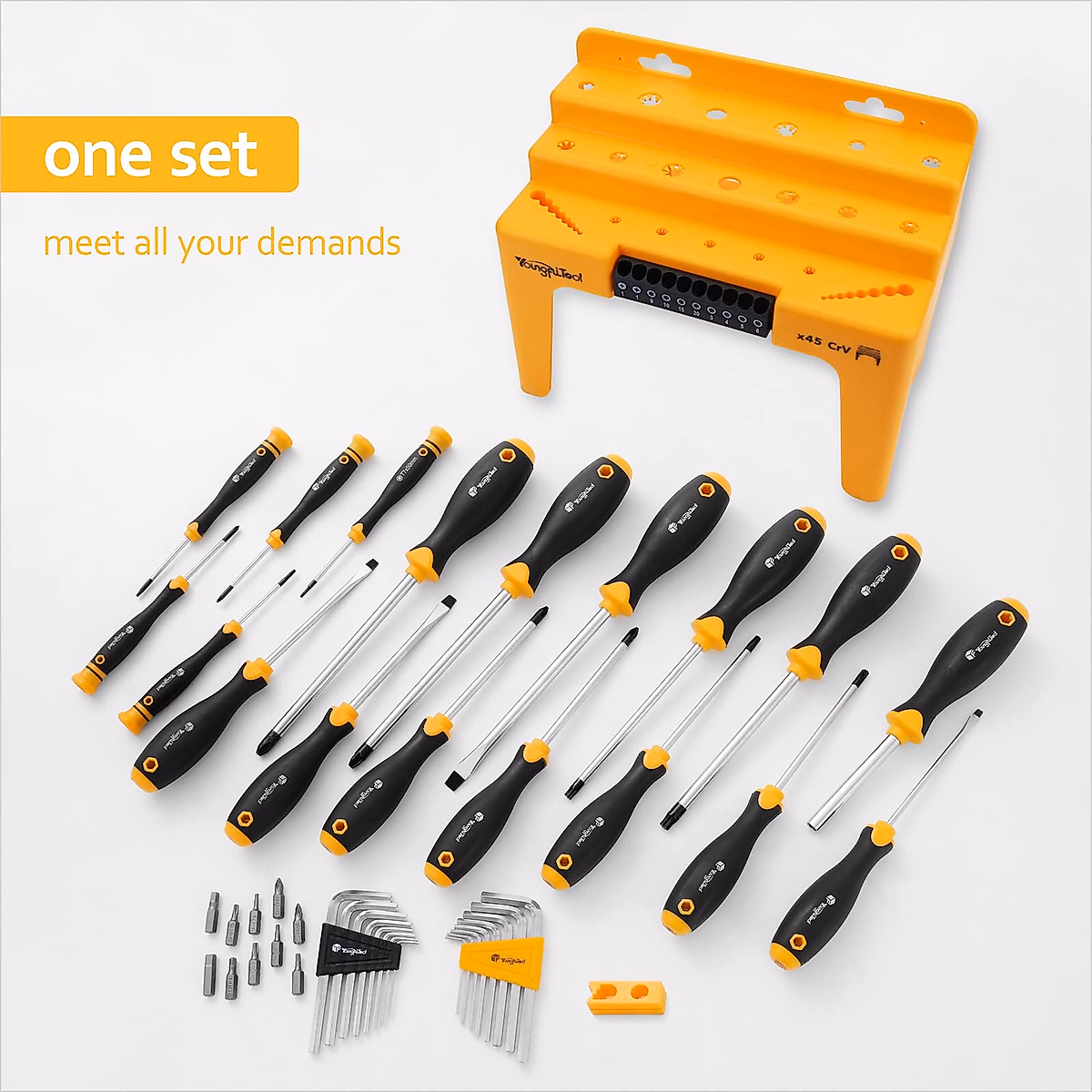 YF YoungFulTool 45Pcs Magnetic Screwdriver Set with Plastic Racking Hex Key Allen Wrench Precision Screwdrivers Flat Phillip Pozi Torx Screwdrivers Magnetic Screwdriver Handle DIY Tools Men Tools