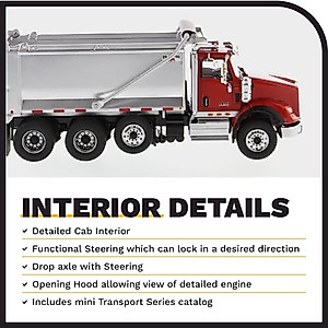 Diecast Masters International HX620 Tandem Dump Truck with Pusher Axle + Ox Bodies Stampede Dump Cab | 1:50 Scale Model Semi Trucks | Red Diecast Model by Diecast Masters 71076