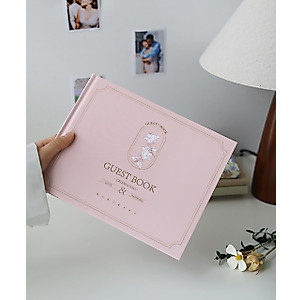 FOUNCY Wedding Guest Book - Elegant Hardcover Guest Book to Sign in & Photos,100 Blank Pages for Wedding Reception, Bridal, Baby Showers and Birthdays - Pink, 9"x7", Ivory Paper