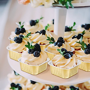 200 Pcs 5 oz Aluminum Foil Baking Cups with Lids 150 ml Foil Cupcake Containers Disposable Ramekins Mini Creme Brulee Pudding Cups Square Muffin Liners Flan Cups for Wedding Christmas Birthday Party