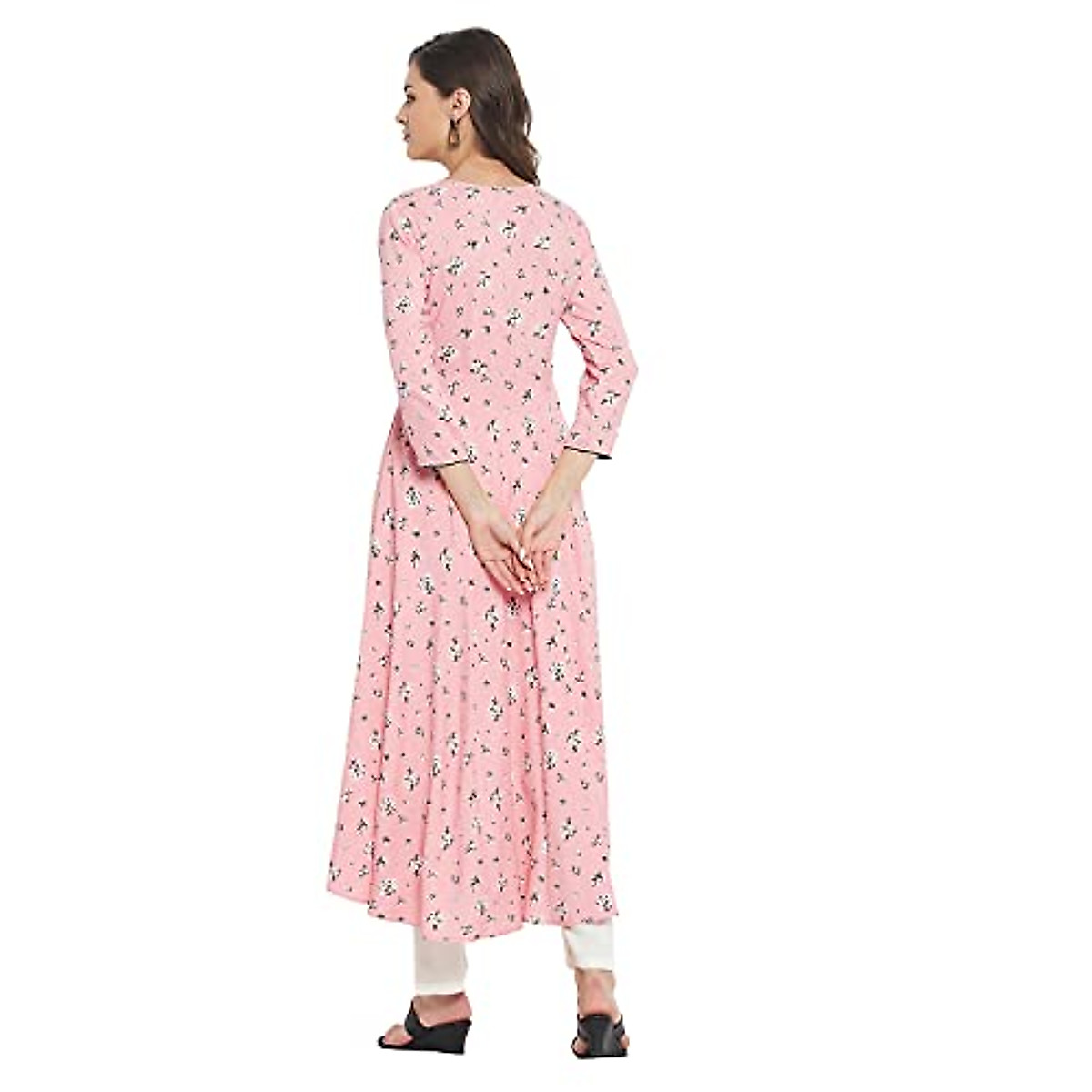 Tissu Women's Rayon Pink & Green Floral Pritned A-Line Kurta 2149_Pink_4XL