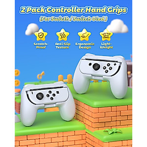 FYOUNG Hand Grips Compatible with Switch and Switch OLED Model Controllers, Grip for Switch Joy Con - White (2 Packs)