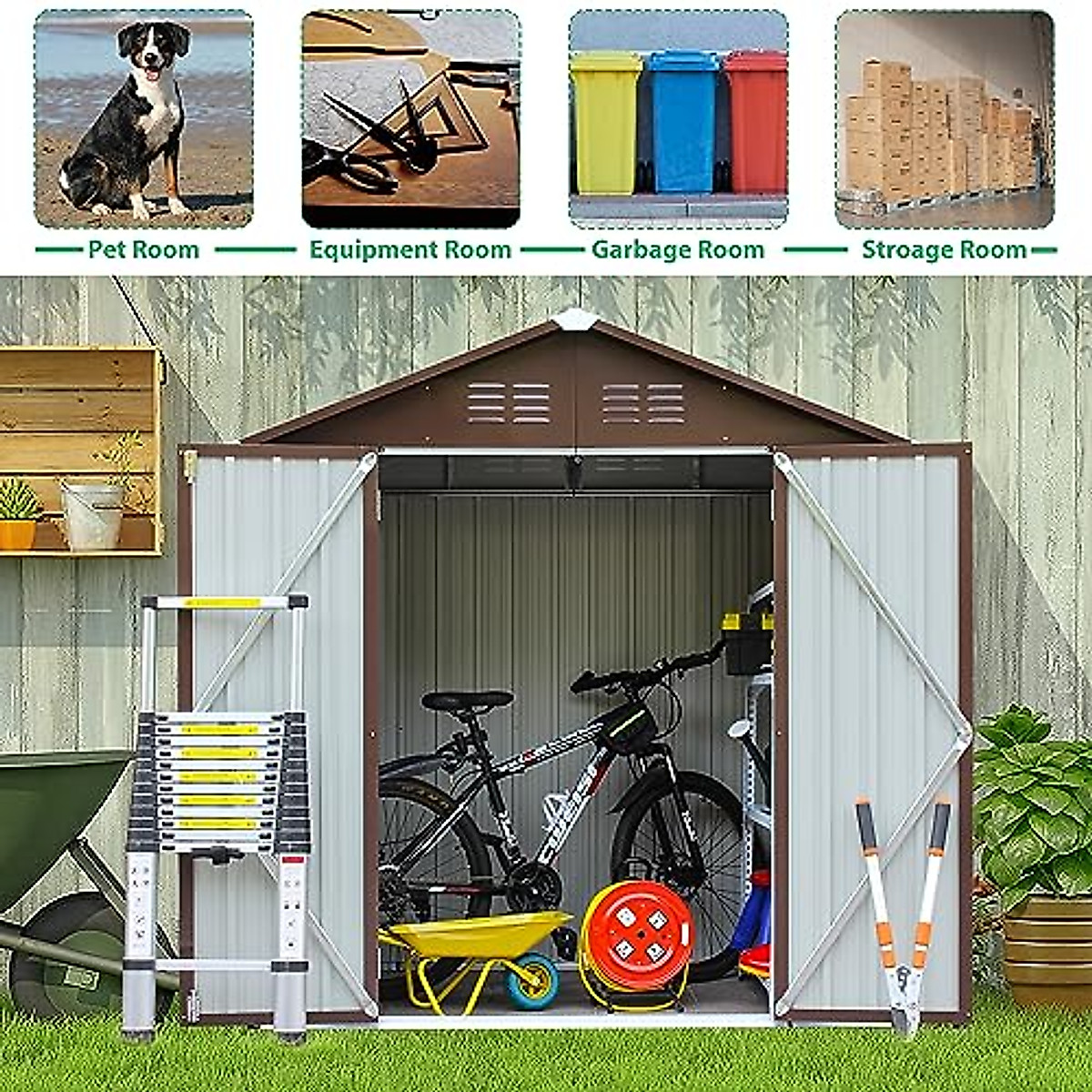 Evedy Storage Shed 6x4ft,Outdoor Storage Shed Organizer,Metal Garden Tool Shed,Outside Sheds & Outdoor Storage Galvanized Steel with Waterproof Roof,Lockable Door for Backyard,Patio,Lawn,Yellow