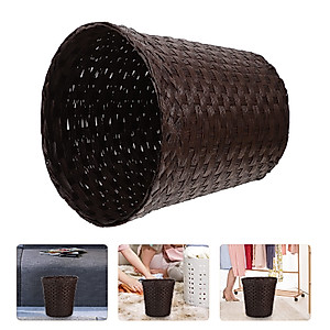 Healvian Home Decor Woven Waste Basket Paper Wicker Trash Can Round Wastebasket Garbage Bin for Bathroom Essentials Sundries Laundry Storage Basket Coffee Laundry Basket