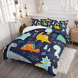 Datura home Bedding Comforter Set Kawaii Cartoon Dinosaur Printed Pattern Bedding Set with 1 Comforter and 2 Pillowcases for Boys Bedroom All Season(Cute Dinosaur Twin), Twin 68x86inches
