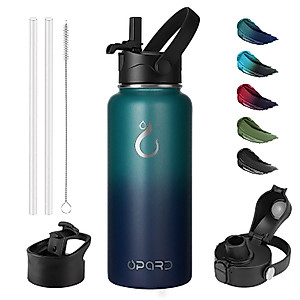 Opard Sports Water Bottle - 32 Oz, 3 Lids (Straw Lid, Flip Lid, Spout Lid), Leak Proof, Vacuum Insulated Stainless Steel, Double Walled, Reusable Metal Canteen