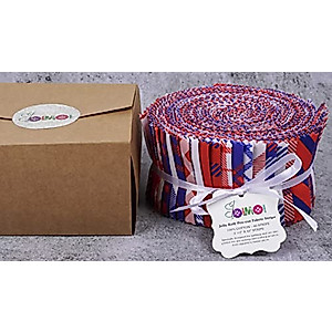 Soimoi 40Pcs Check & Tartan Print Cotton Precut Fabrics for Quilting Craft Strips 2.5x42inches Jelly Roll - Red, Blue & White