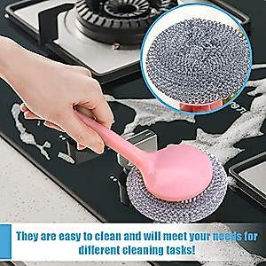 Stainless Steel Sponges Set with Handle, FULANDL 6PCS Steel Wool Scrubber With 3PCS Cellulose Sponge Cloths 2PCS Dual-Sided Scrub Sponges, Scrubbing Scouring Pad Dishes Scrub Cleaning Ball for Kitchen